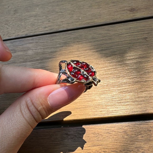 Jewelry | Brand New Retro Pomegranate Ruby Silver Gold Ring | Poshmark